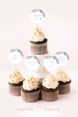 Charming Lilac Purple Cupcake Toppers Printable – Floral Party Set Of ...