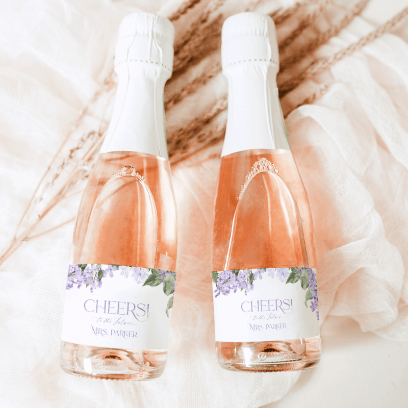 Mini Champagne Bottle Labels Template – Editable Lilac Bridal Shower ...