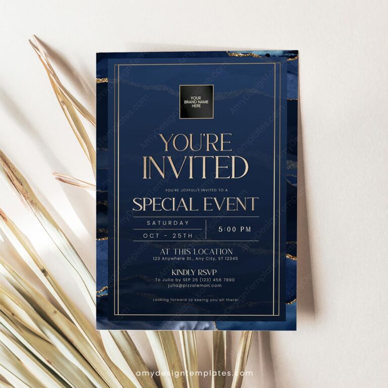 Navy Gold You Are Invited Card Invitation Template | Amy Design