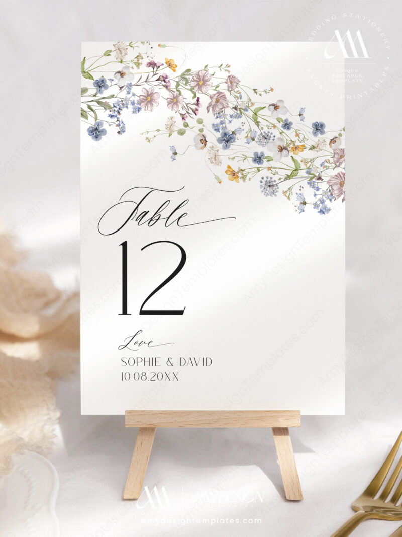 Botanical Wedding Table Number Template | Elegant Script Table Number ...