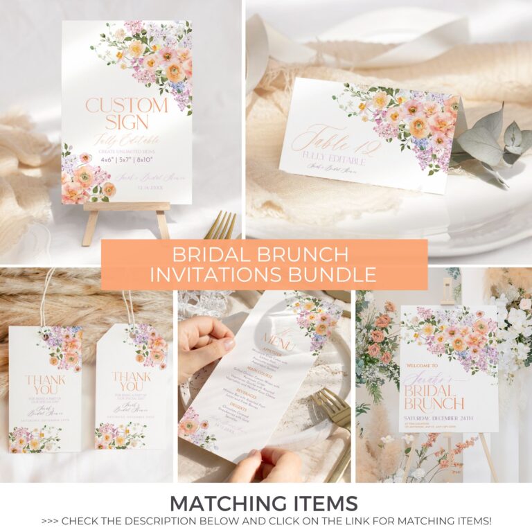 Spring Floral Bridal Shower Brunch Welcome Sign Template | Peach Purple ...