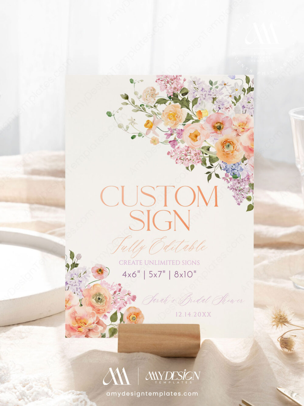 Purple Peach Floral Custom Sign Template | Personalized Sign Printable ...