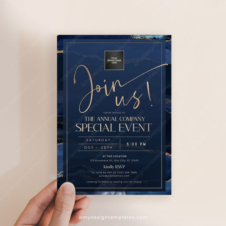 Navy Gold Dinner Party Invitation Template | Amy Design