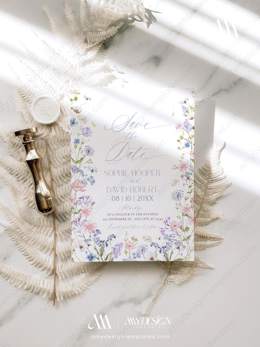 Pastel Wildflower Wedding Save The Date Template | Amy Design