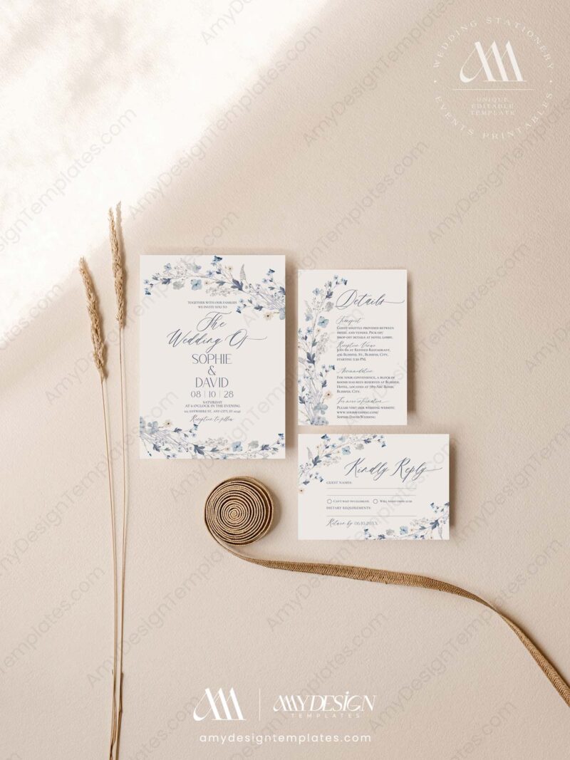 Blue Wedding Invitation Card | Amy Design