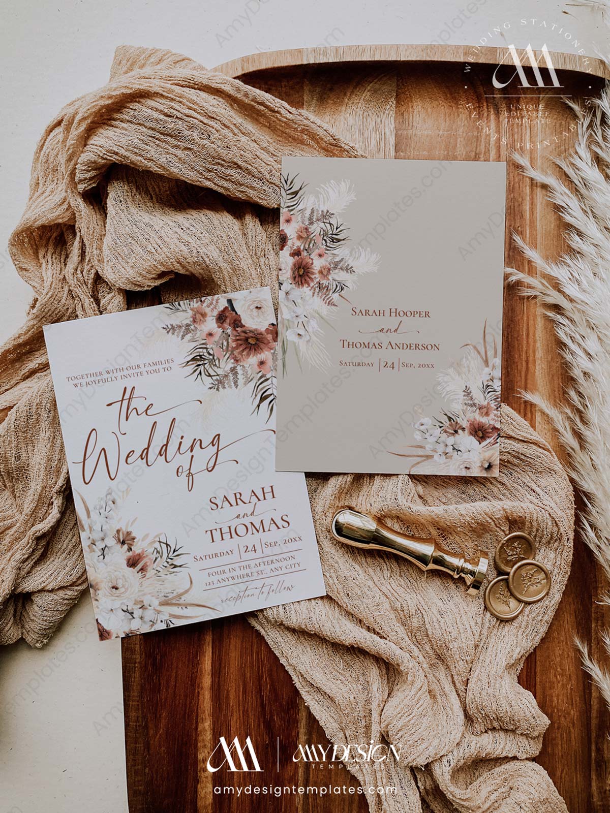 Fall Boho Wedding Invitations Set | Amy Design