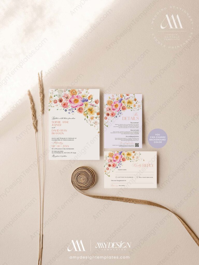 Spring Floral Wedding Invitation Template | Amy Design
