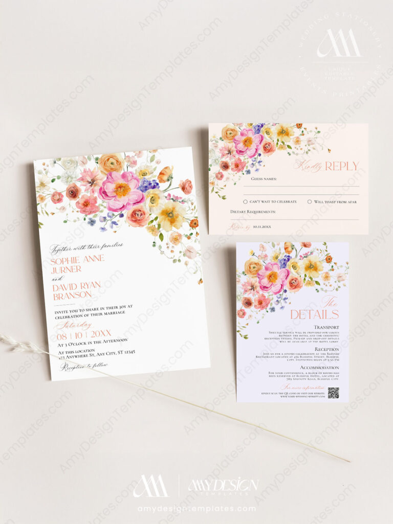 Spring Floral Wedding Invitation Template | Amy Design