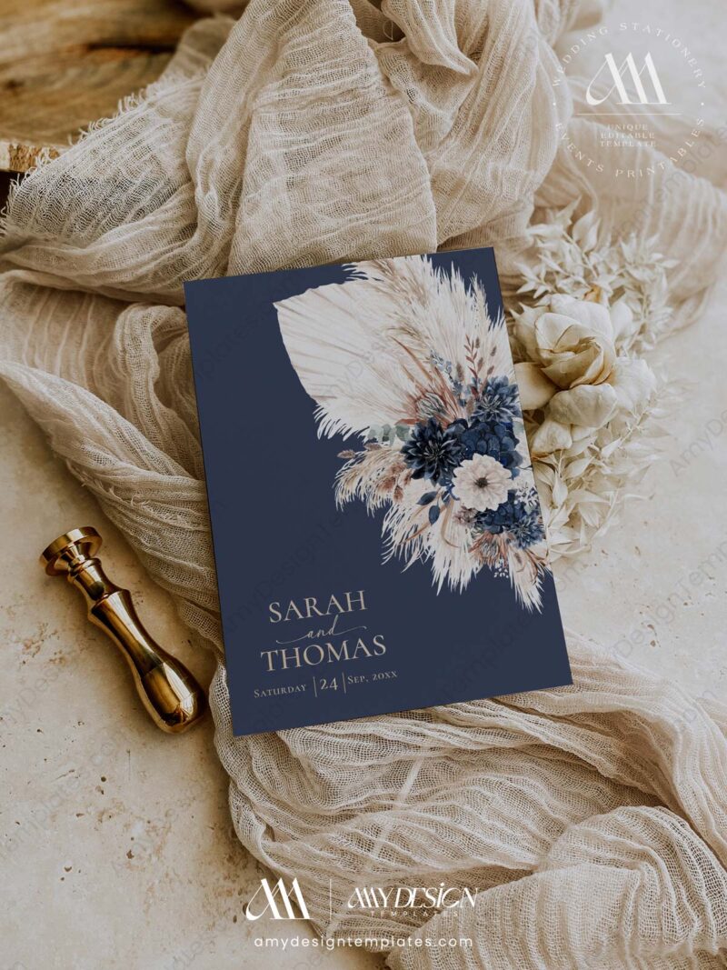 Navy Blue Wedding Invitation Suite Template | Amy Design