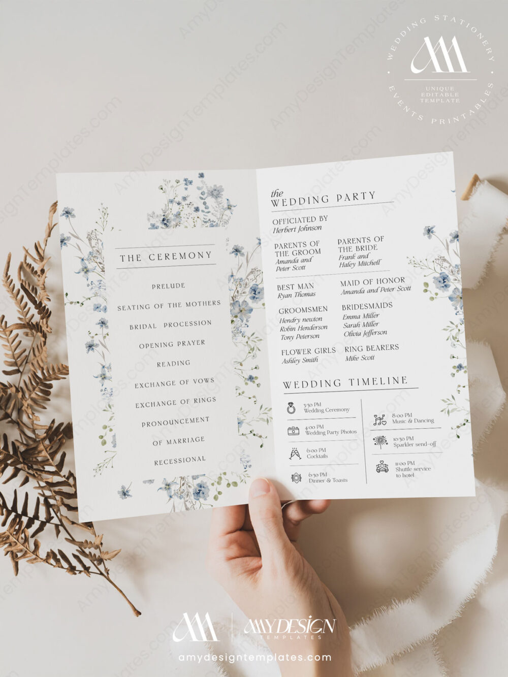 Wedding Ceremony Program Template | Wedding Booklet | Folded Wedding ...