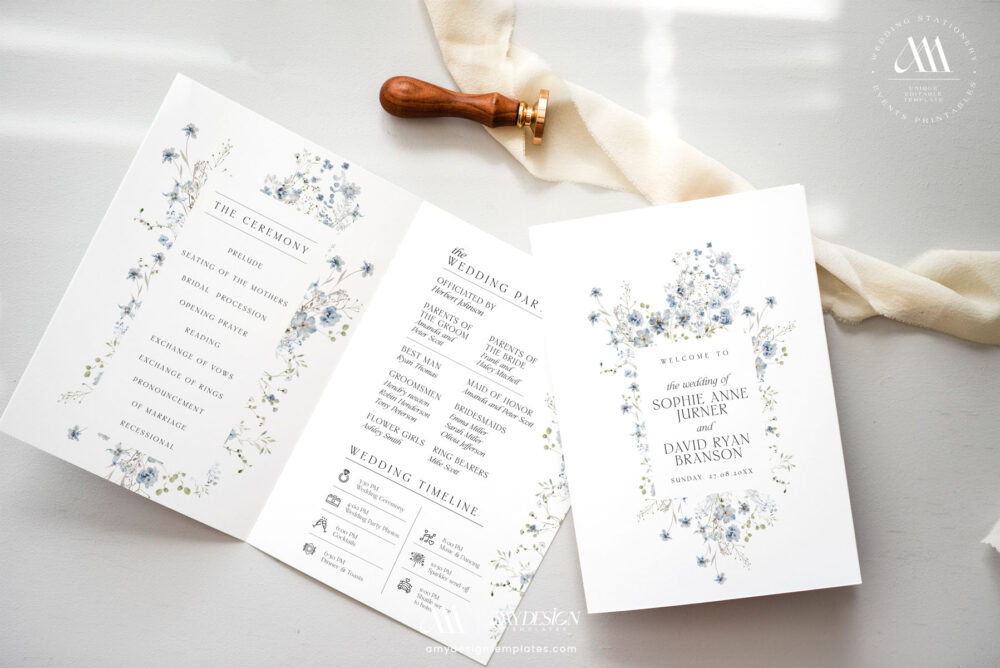 Wedding Ceremony Program Template | Wedding Booklet | Folded Wedding ...