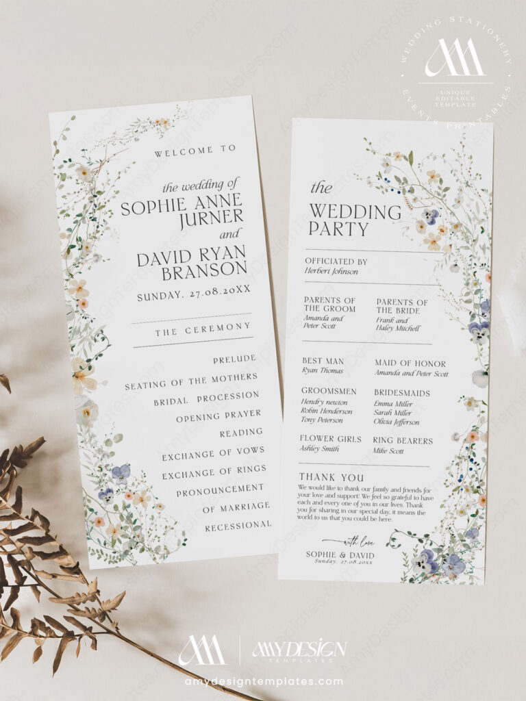 Folded Wedding Program Template Printable | Order Of Service | Wedding ...