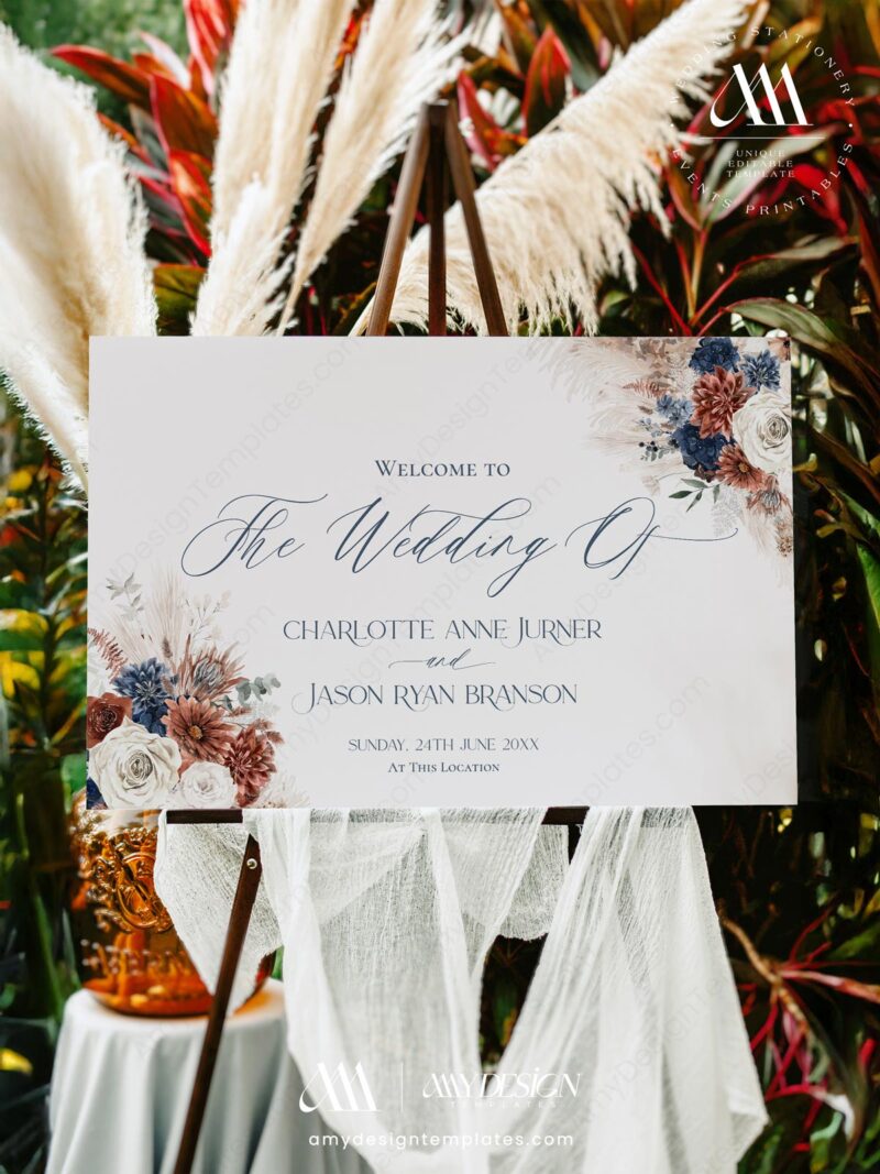 Navy Blue Rust Wedding Signs Templates | Amy Design Templates