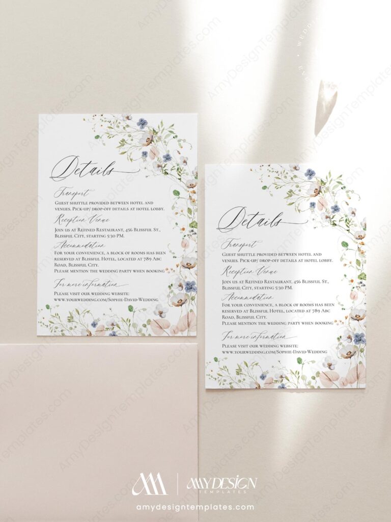 Floral Wedding Enclosure Card Template Editable | Wedding Invitation ...