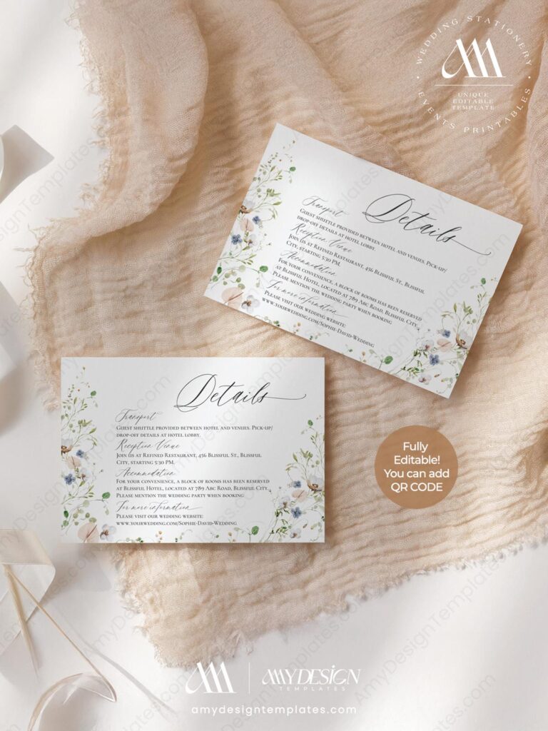 Floral Wedding Enclosure Card Template Editable | Wedding Invitation ...