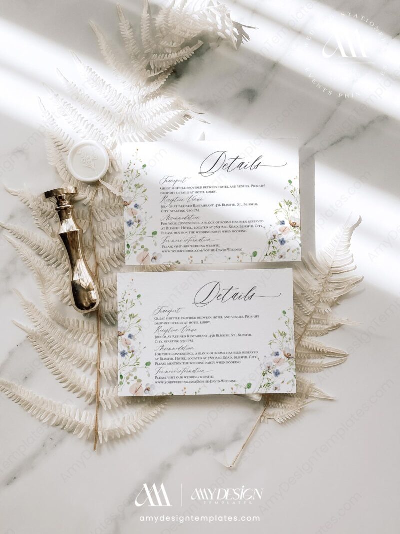 Floral Wedding Enclosure Card Template Editable | Wedding Invitation ...