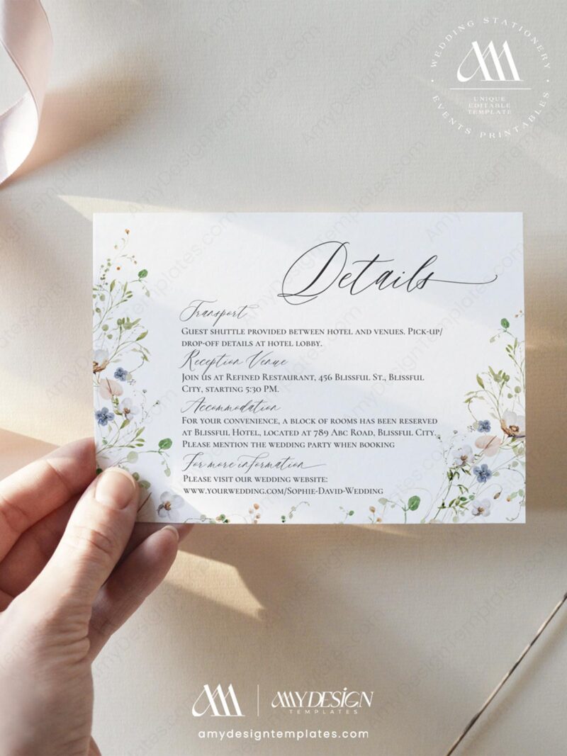 Floral Wedding Enclosure Card Template Editable | Wedding Invitation ...