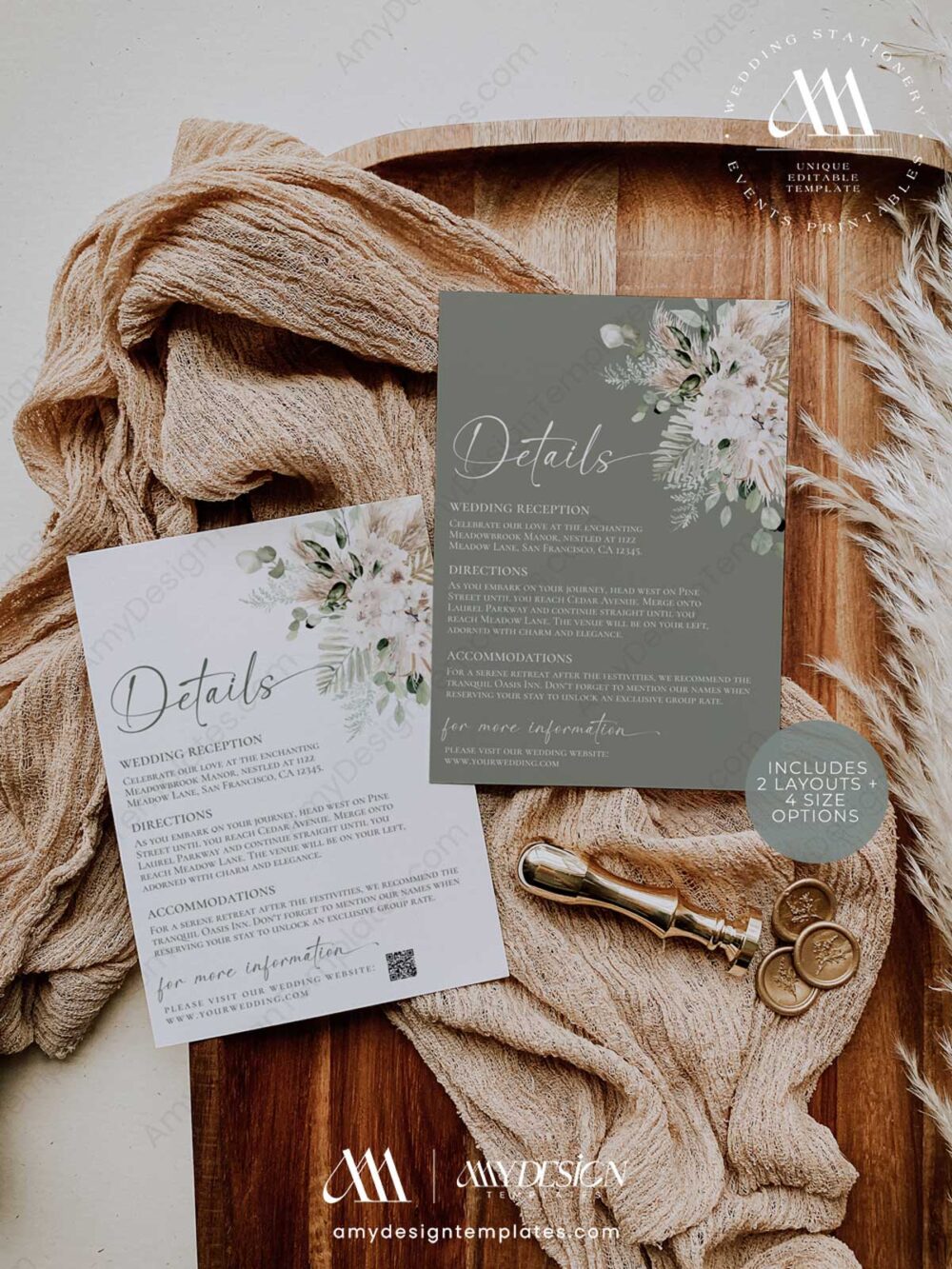 Boho Sage Green Wedding Enclosure Card Template | Insert Card | Details ...