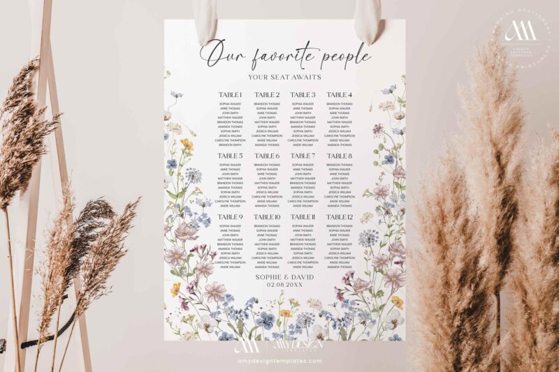 Boho Wildflower Seating Chart Template Wedding | Editable Table Seating ...