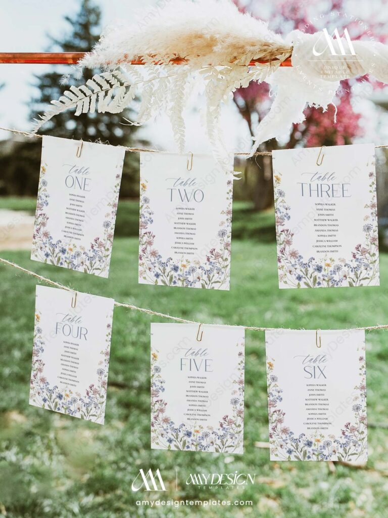 Floral Seating Chart Card Template | Wildflower Wedding Seating Chart ...