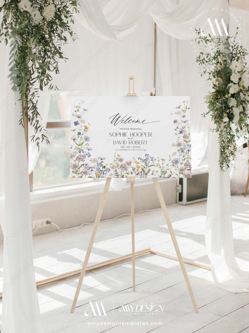 Wildflower Wedding Signage Template | Botanical Wedding Welcome Sign ...