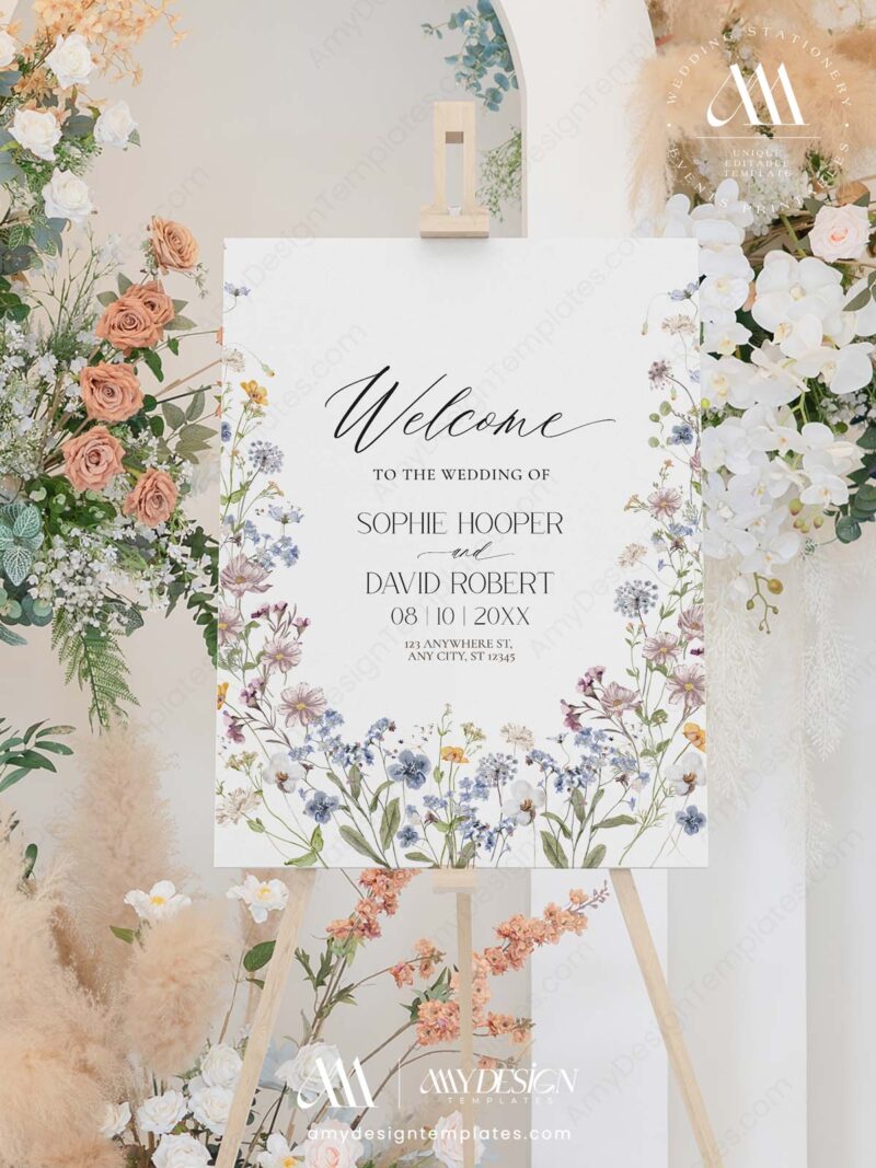 Wildflower Wedding Signage Template | Botanical Wedding Welcome Sign ...