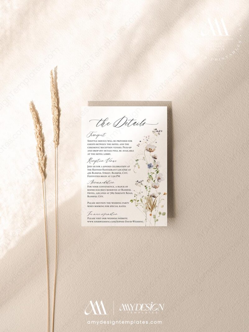 Wildflower Wedding Enclosure Card Template Editable | Wedding ...