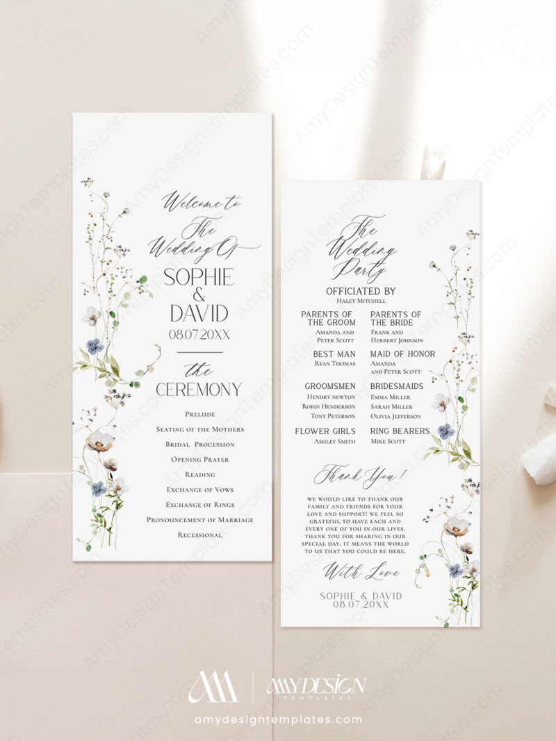 Programs Wedding Ceremony Template | Wildflower Wedding Program Template