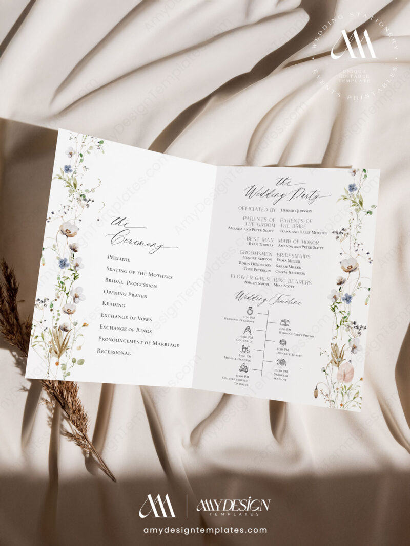 Programs Wedding Ceremony Template | Wildflower Wedding Program Template