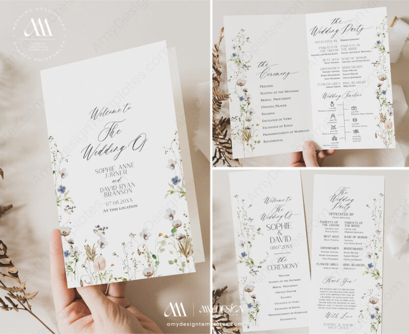 Programs Wedding Ceremony Template | Wildflower Wedding Program Template
