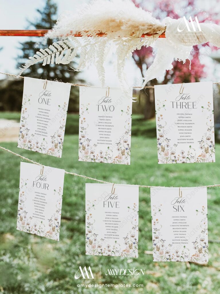 Wildflower Table Seating Chart Template | Wildflower Wedding Table ...