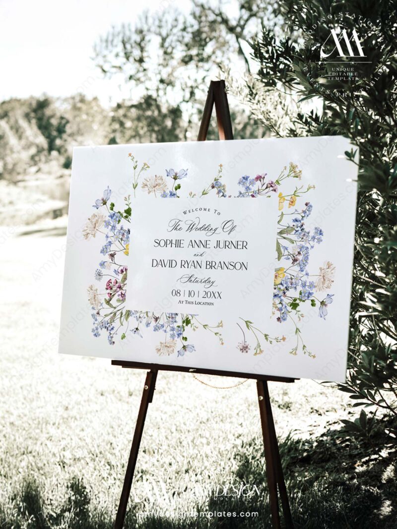 Wildflower Wedding Welcome Sign Template | Floral Wedding Signage Template