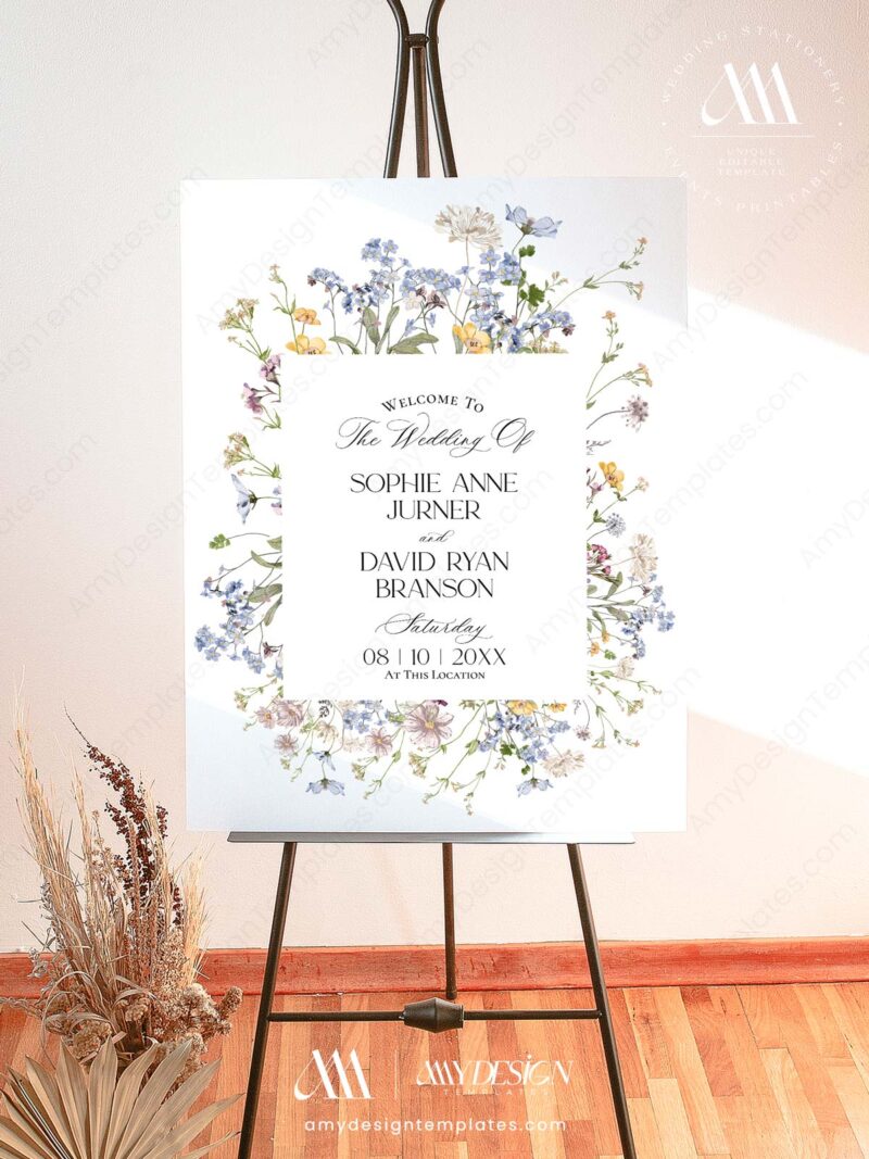 Wildflower Wedding Welcome Sign Template | Floral Wedding Signage Template