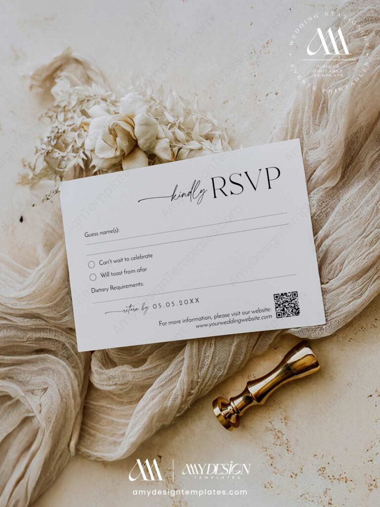 Minimalist QR Code Response Card Template | Modern Wedding Reply Card ...