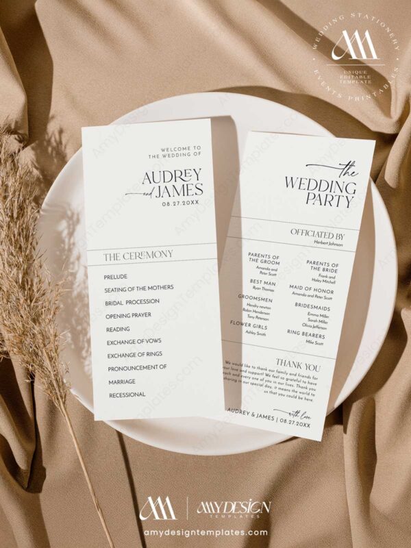 Modern Wedding Program Template | Wedding Ceremony Program Template ...