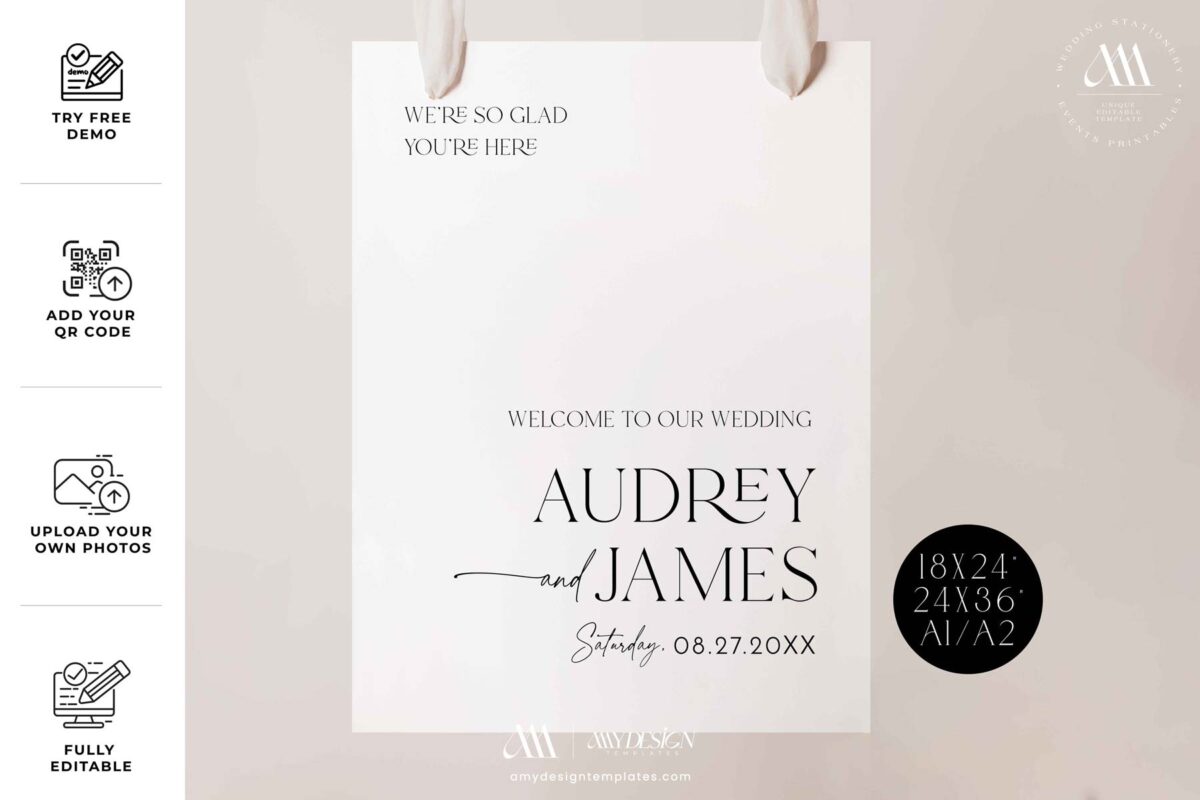 Modern Minimal Wedding Signage Template | Minimalist Reception Sign Wedding