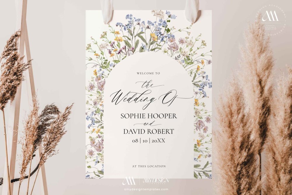Arched Wildflower Sign Template | Boho Wedding Sign | DIY Wedding Signs