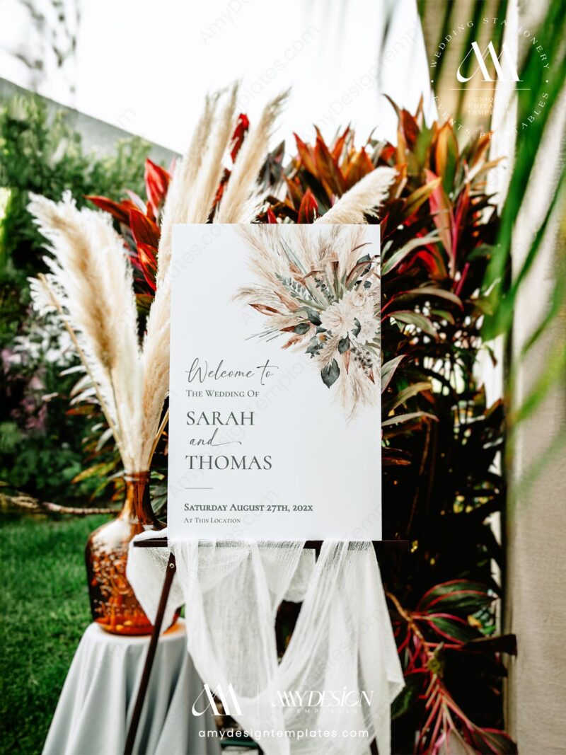 Rustic Boho Wedding Welcome Sign Template | Welcome To Our Wedding Greenery