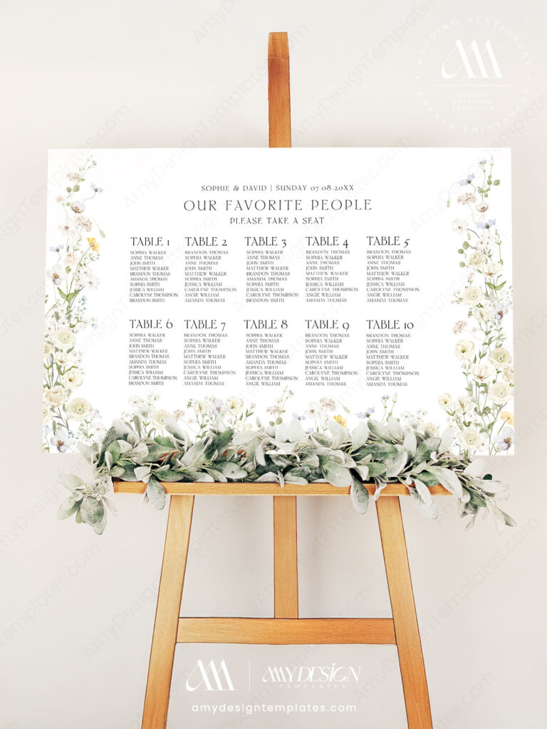 Seating Charts For Wedding Reception Template | Boho Cream Floral