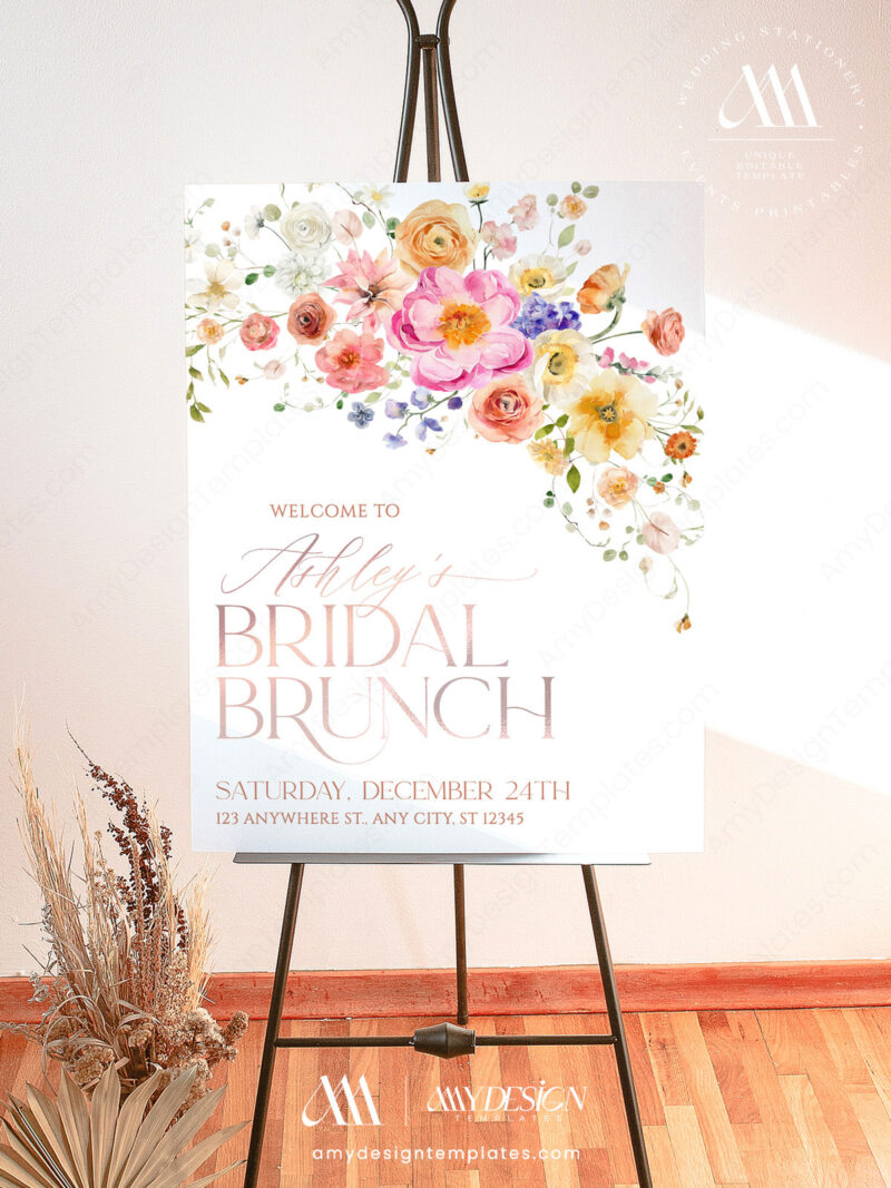 Bright Floral Bridal Shower Brunch Welcome Sign Template | Welcome ...