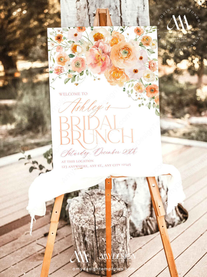 Peachy Bridal Shower Brunch Welcome Sign Template | Orange Citrus ...