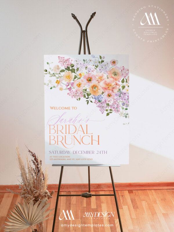 Spring Floral Bridal Shower Brunch Welcome Sign Template | Peach Purple ...
