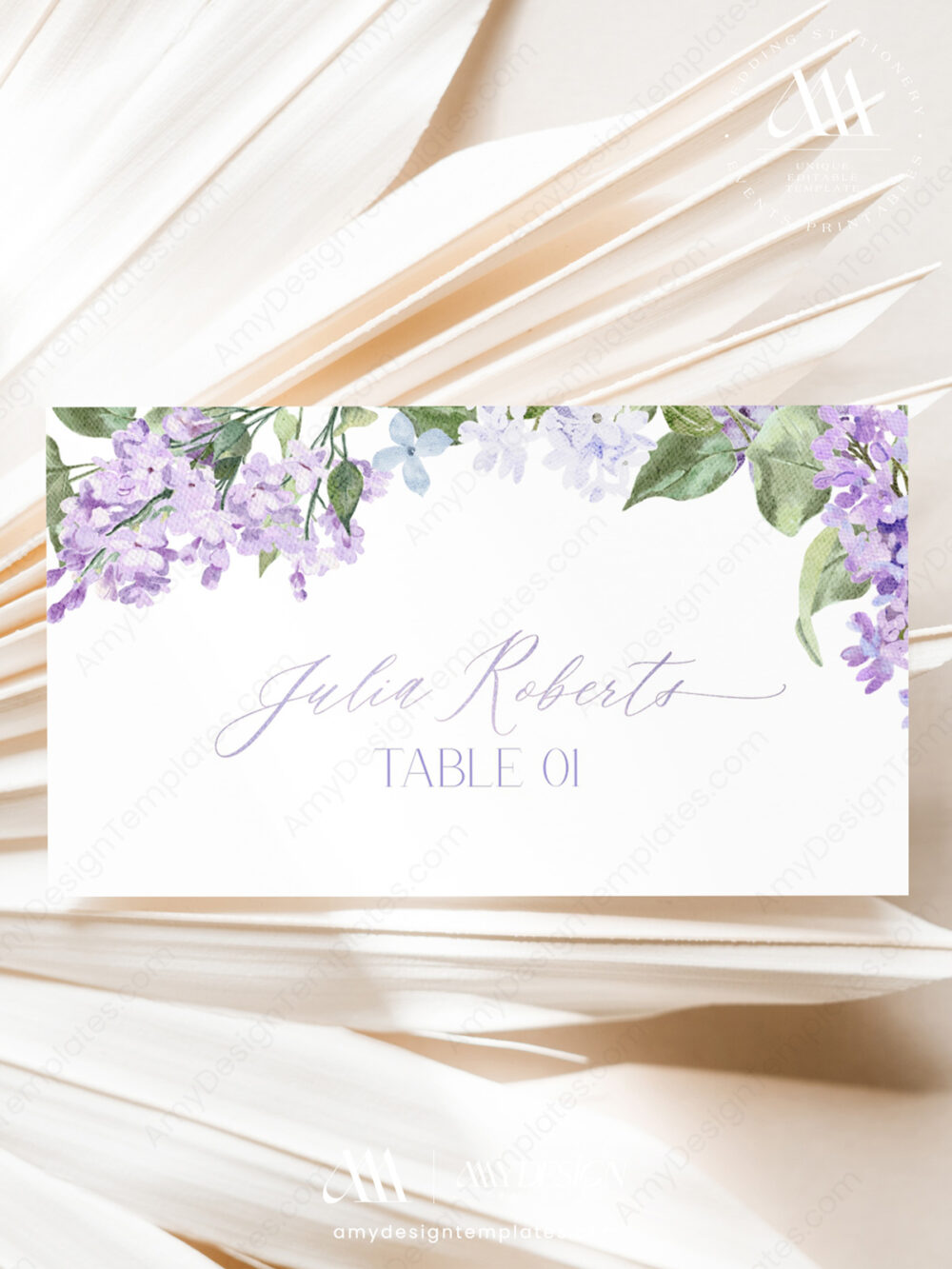 Lilac Place Card Template | Purple Place Card Printable | Editable ...