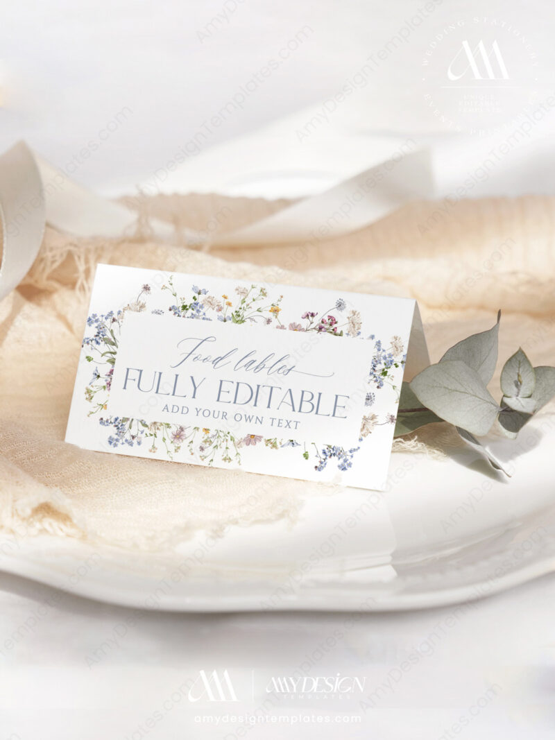 Wildflower Food Labels Template | Folded & Flat Food Cards | Printable ...