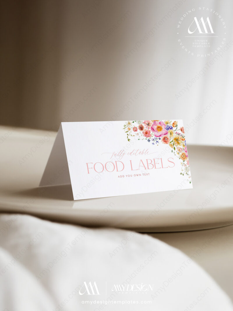 Editable Food Labels Place Cards | Bright Spring Floral Buffet Table ...
