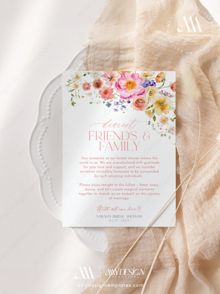 Thank You Place Setting Menu Card Template | Bright Floral Wedding ...