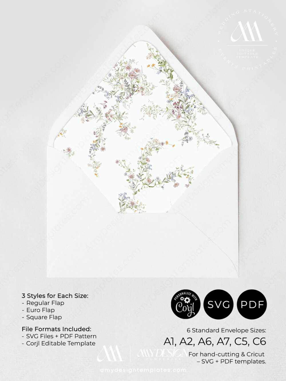 Envelope Liner A7 Wedding Template | Wildflower Envelope Liner ...