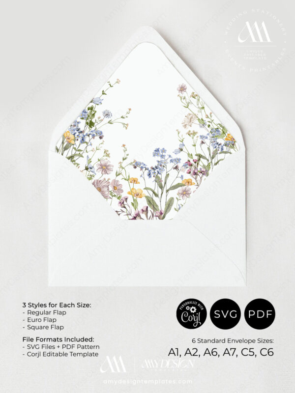Wildflower Envelope Liner Template | DIY Envelope Liner A7 Flap ...