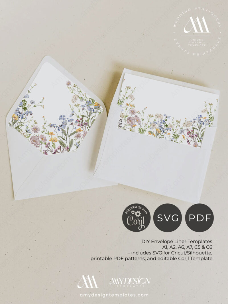 Wildflower Envelope Liner Template | DIY Envelope Liner A7 Flap ...