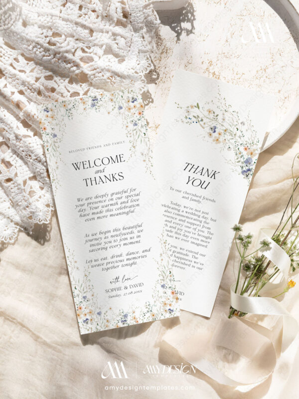 Printable Menu Thank You Template | Wildflower Wedding Napkin Menu ...